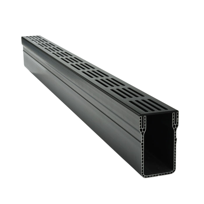 1m Threshold Slim Drain with Black Aluminium Grating (65 x 100mm Deep ...