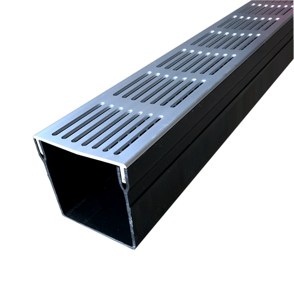 1m Threshold Slim+ Drain with Silver Aluminium Grating (105 x 100mm De ...