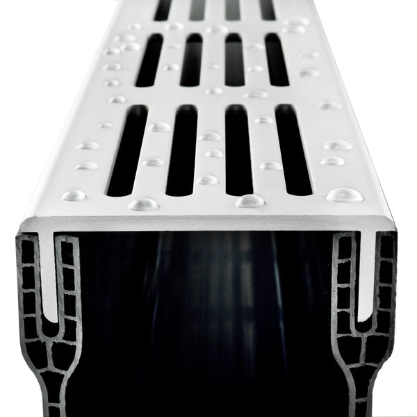 1m Threshold Slim Drain with Silver Aluminium Grating (65 x 100mm Deep ...