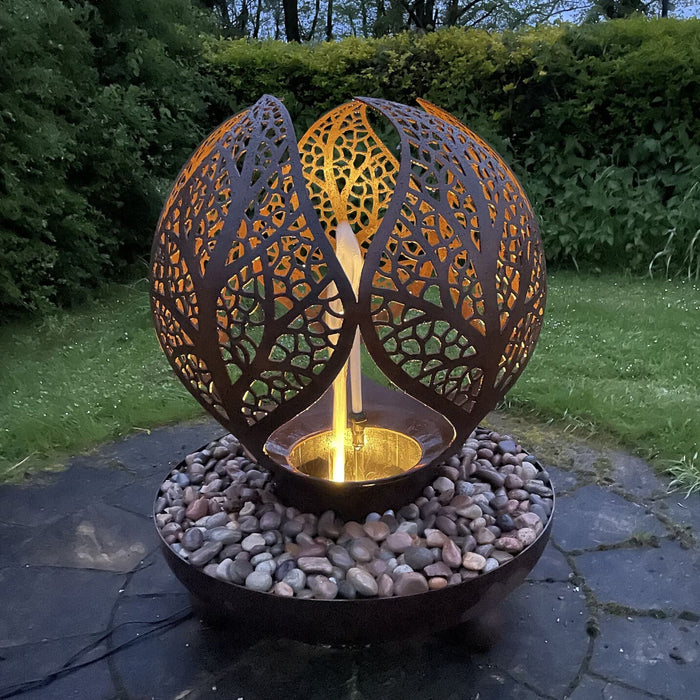 Leaf Sphere Mild Steel 900mm Water Feature with Jet & Tub – Lateral ...